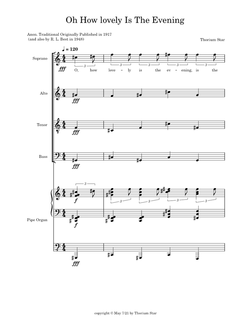 Oh How lovely Is The Evening Sheet music for Soprano, Alto, Tenor, Bass ...