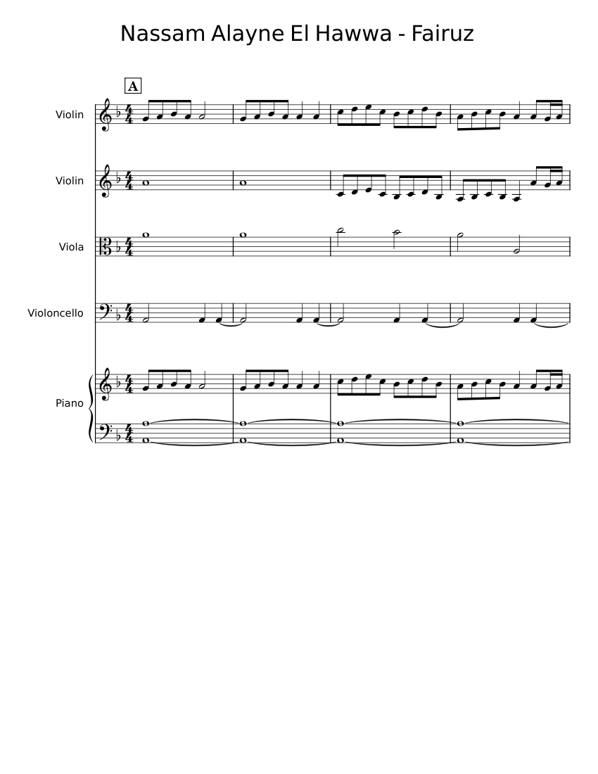 Nassam Alayne El Hawwa - Fairuz Sheet music for Piano, Violin, Viola ...
