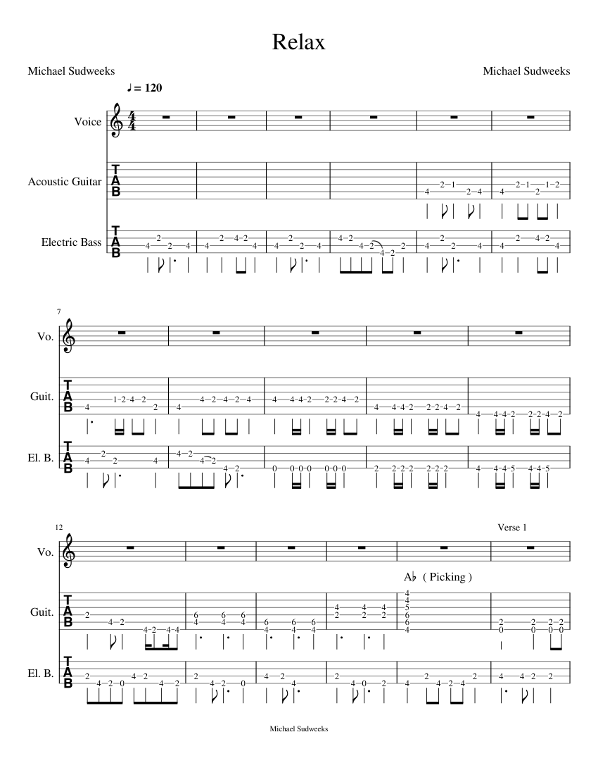 Relax Sheet music for Vocals, Guitar, Bass guitar (Mixed Trio ...