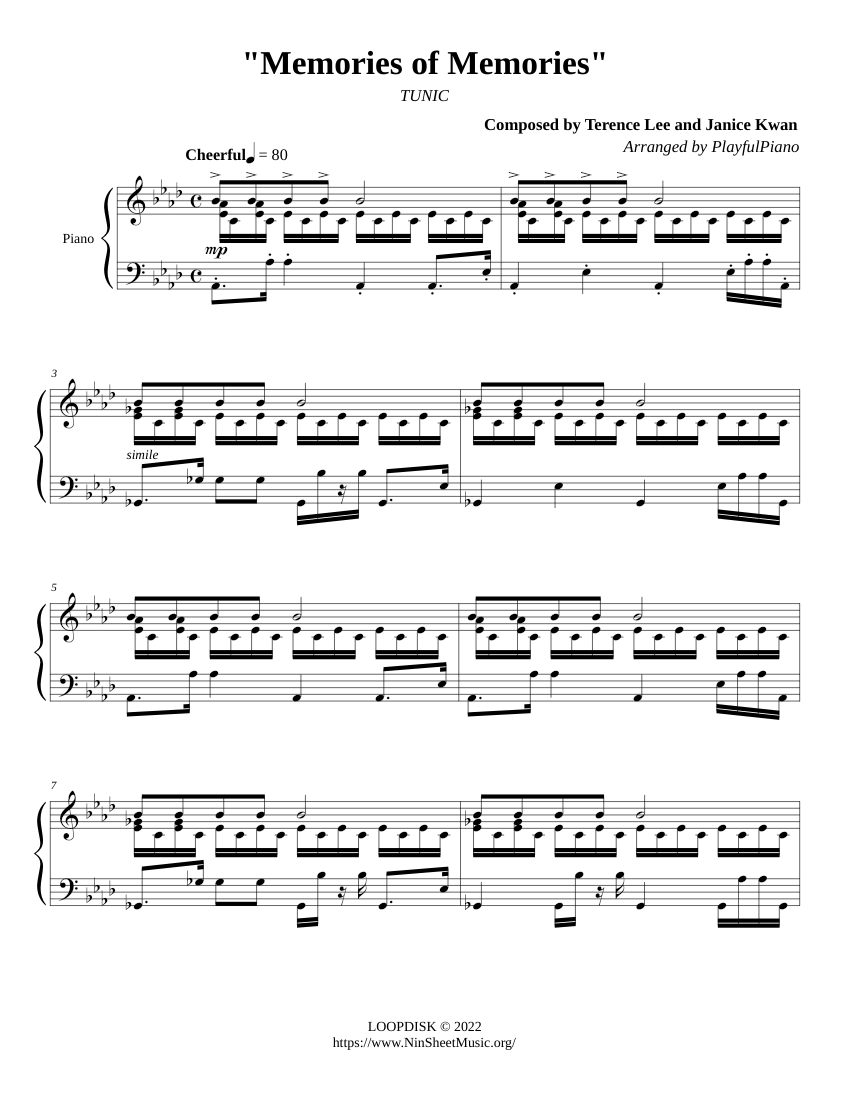 TUNIC: 02 - "Memories of Memories" - piano tutorial