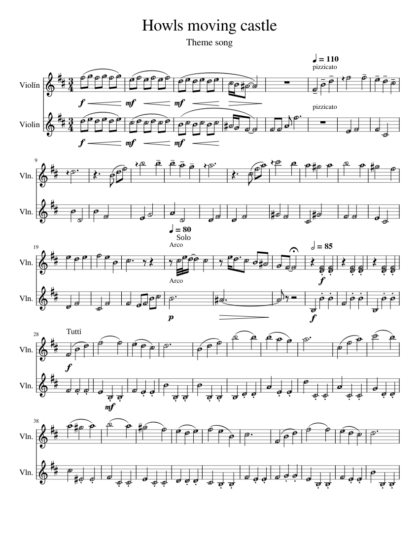 Howls_moving_castle Sheet music for Violin (String Duet) | Musescore.com