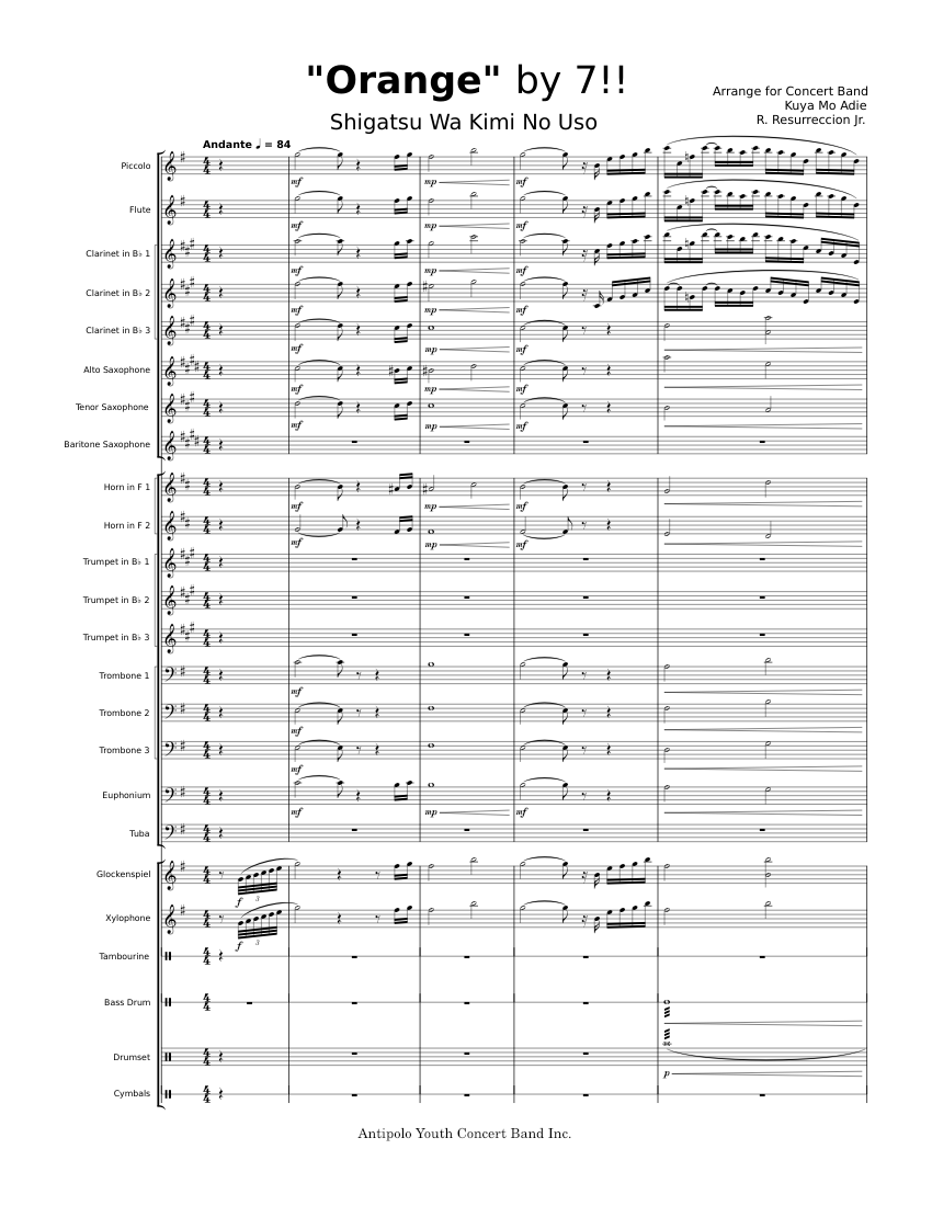 Orange by 7!! -Concert Band (Arr:Kuya Mo Adie) Sheet Music for Trombone ...