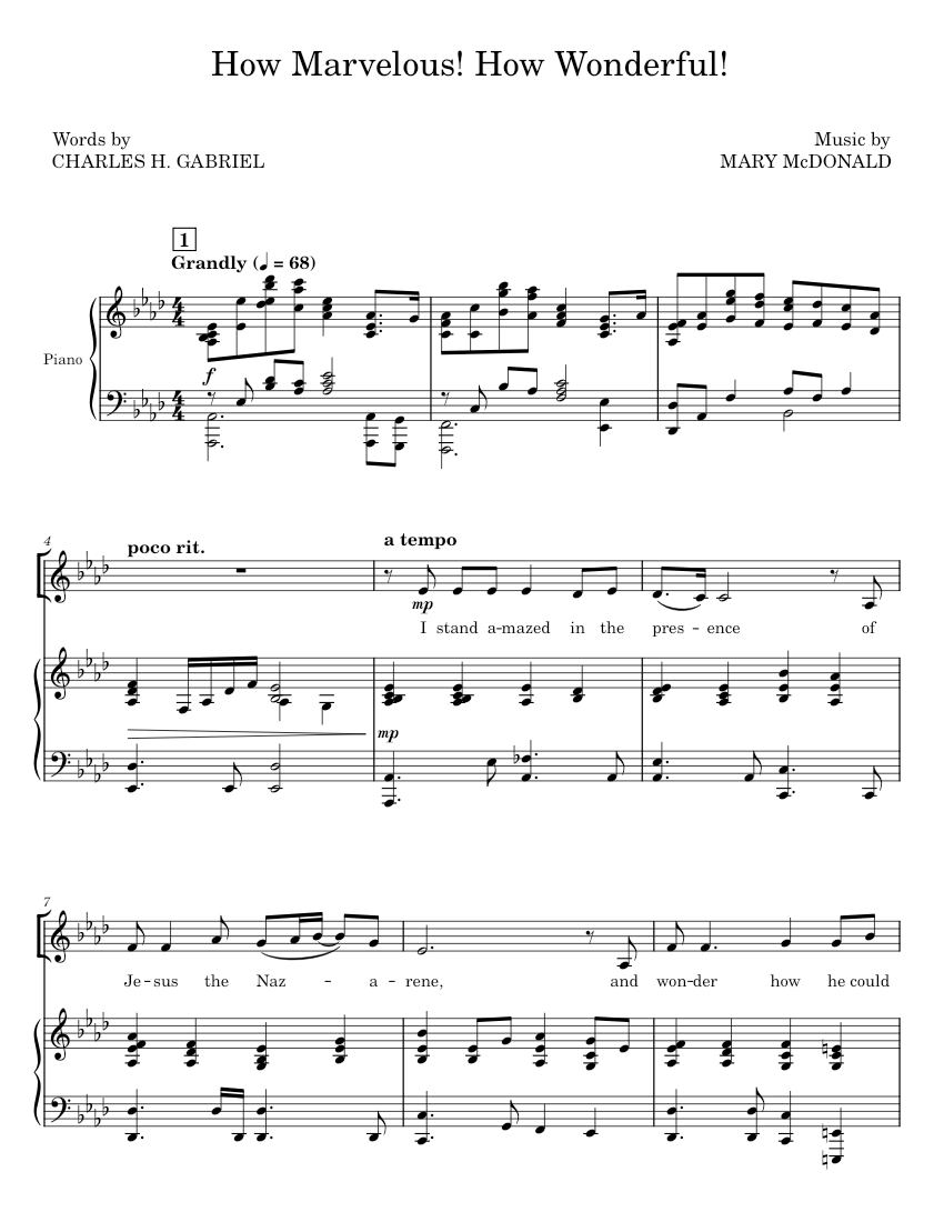 How Marvelous! How Wonderful! - MARY McDONALD Sheet Music for Piano ...