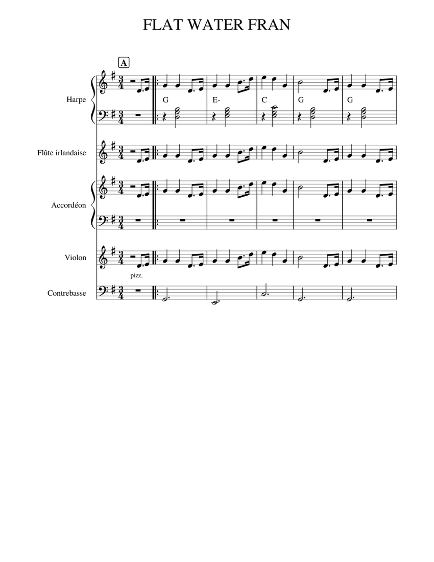 FLAT WATER FRAN Sheet music for Accordion, Flute, Contrabass, Violin ...