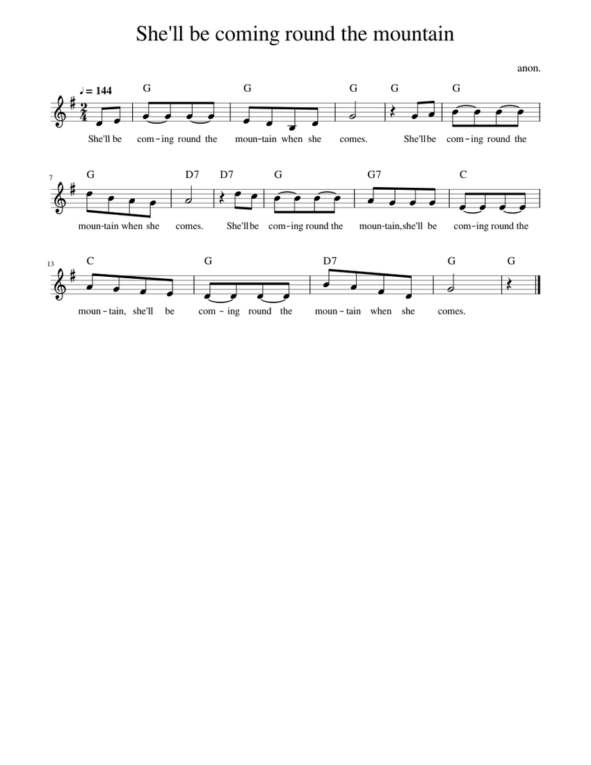 She'll be coming round the mountain Sheet music for Piano (Solo) Easy ...