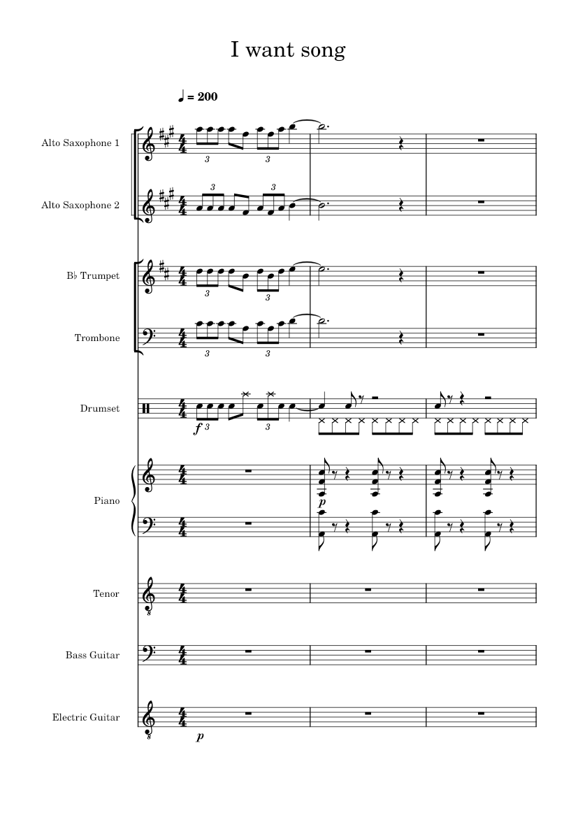 I want song Sheet music for Piano, Trombone, Tenor, Saxophone alto ...