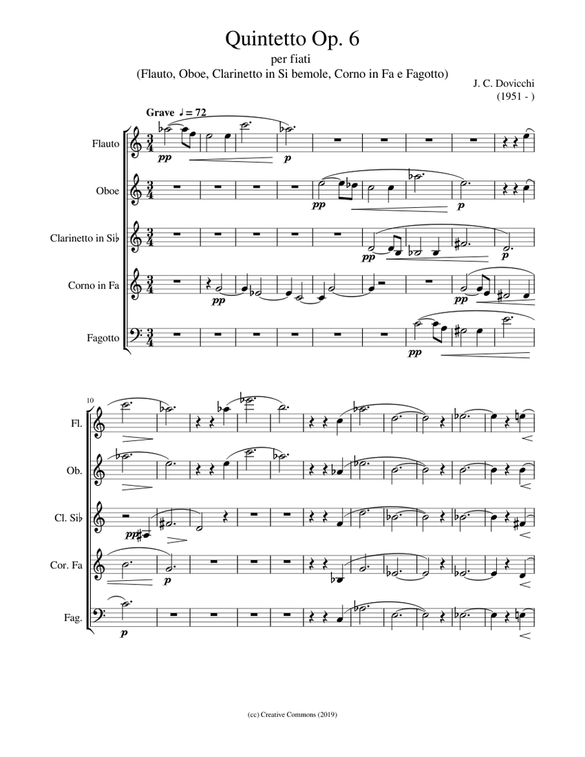 Wind Quintet Op6 Sheet music for Flute, Oboe, Clarinet in b-flat ...
