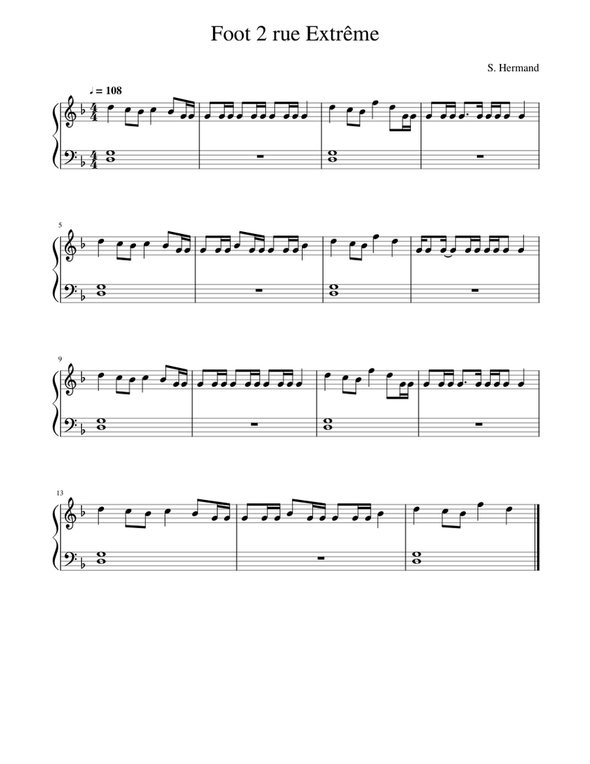 Foot 2 rue Extrême Sheet music for Piano (Solo) Easy | Musescore.com