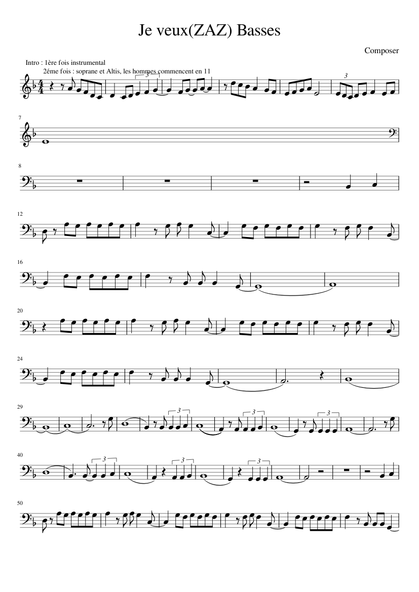 Je veux(ZAZ) Basses Sheet music for Piano (Solo) | Musescore.com
