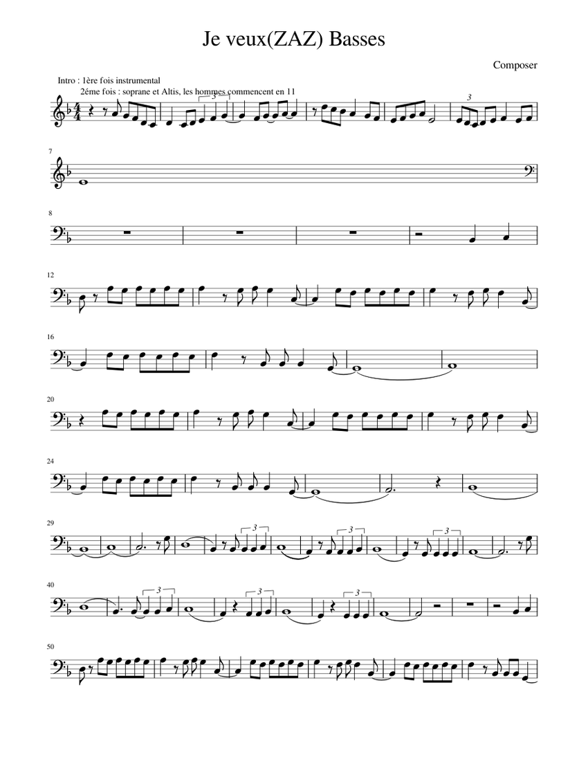 Je veux(ZAZ) Basses Sheet music for Piano (Solo) Easy | Musescore.com