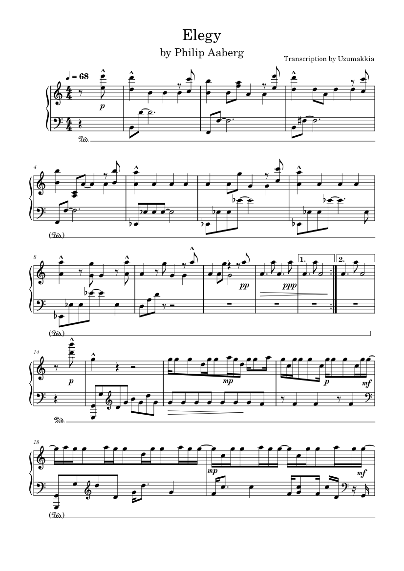 Elegy - Philip Aaberg Sheet music for Piano (Solo) | Musescore.com