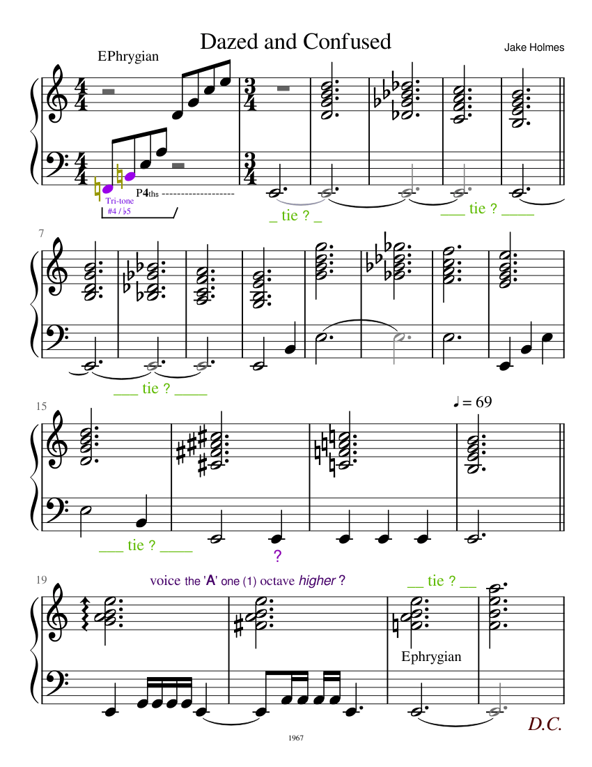 Dazed and Confused - Jake Holmes Sheet Music for Piano (Solo) Easy ...