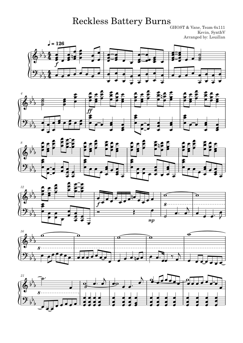 Reckless Battery Burns – GHOST and Vane | Kevin Sheet music for Piano ...