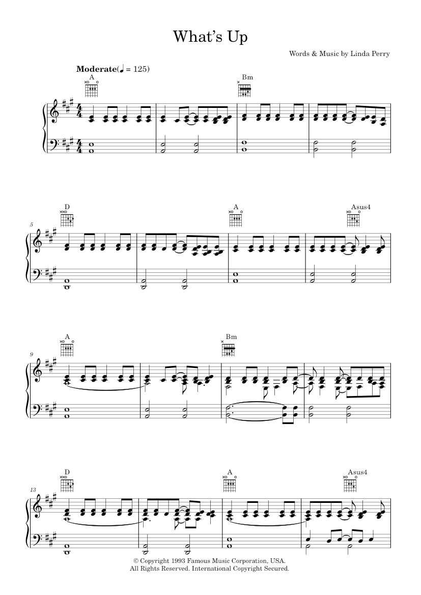 Play Official version of Whats up Sheet Music by 4 Non Blondes for ...