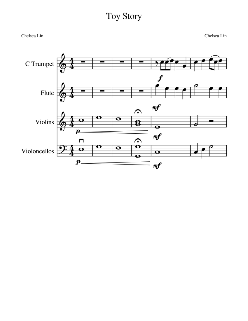 Toy Story Sheet music for Flute, Strings group, Trumpet in c (Mixed ...