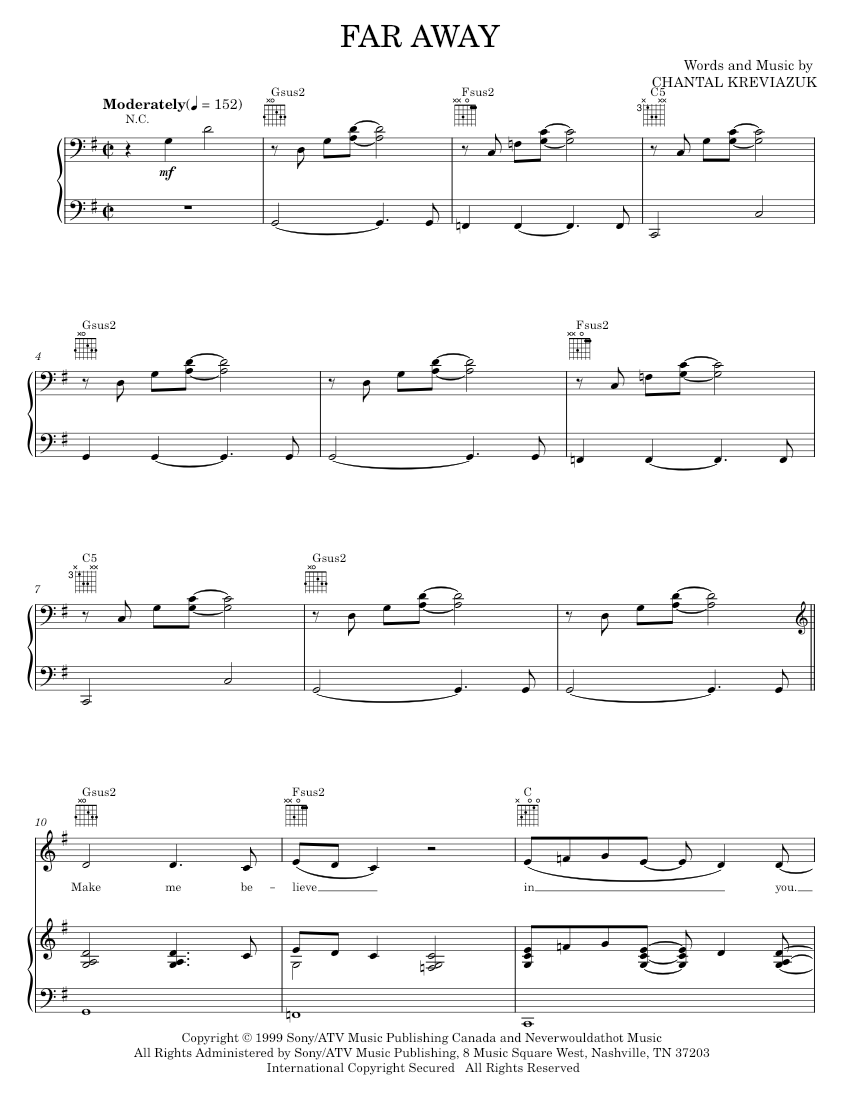 Far Away Sheet music for Piano, Vocals by Bonnie Raitt, Chantal ...