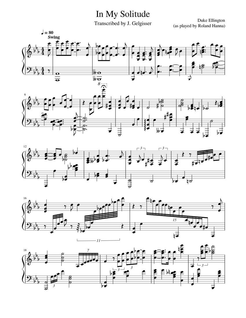 Solitude – Duke Ellington (as played by Roland Hanna) Sheet music for Piano (Solo) | Musescore.com