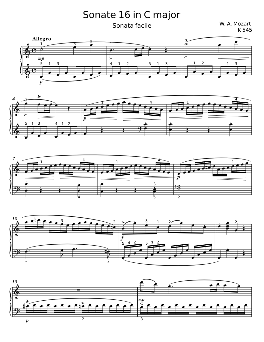 Piano Sonata No.16 in C major, K.545 - Wolfgang Amadeus Mozart Sheet music for Piano (Solo ...