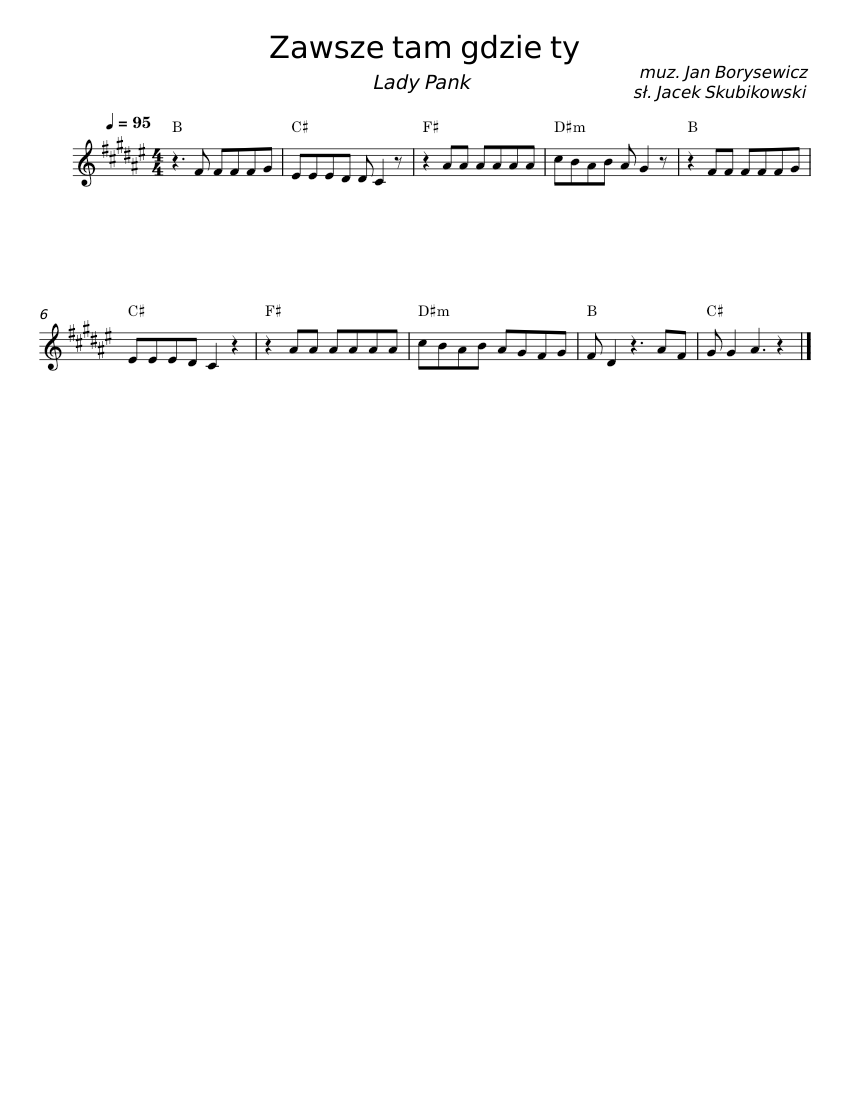 Zawsze tam gdzie ty - Lady Pank Sheet Music for Piano (Solo) Easy ...