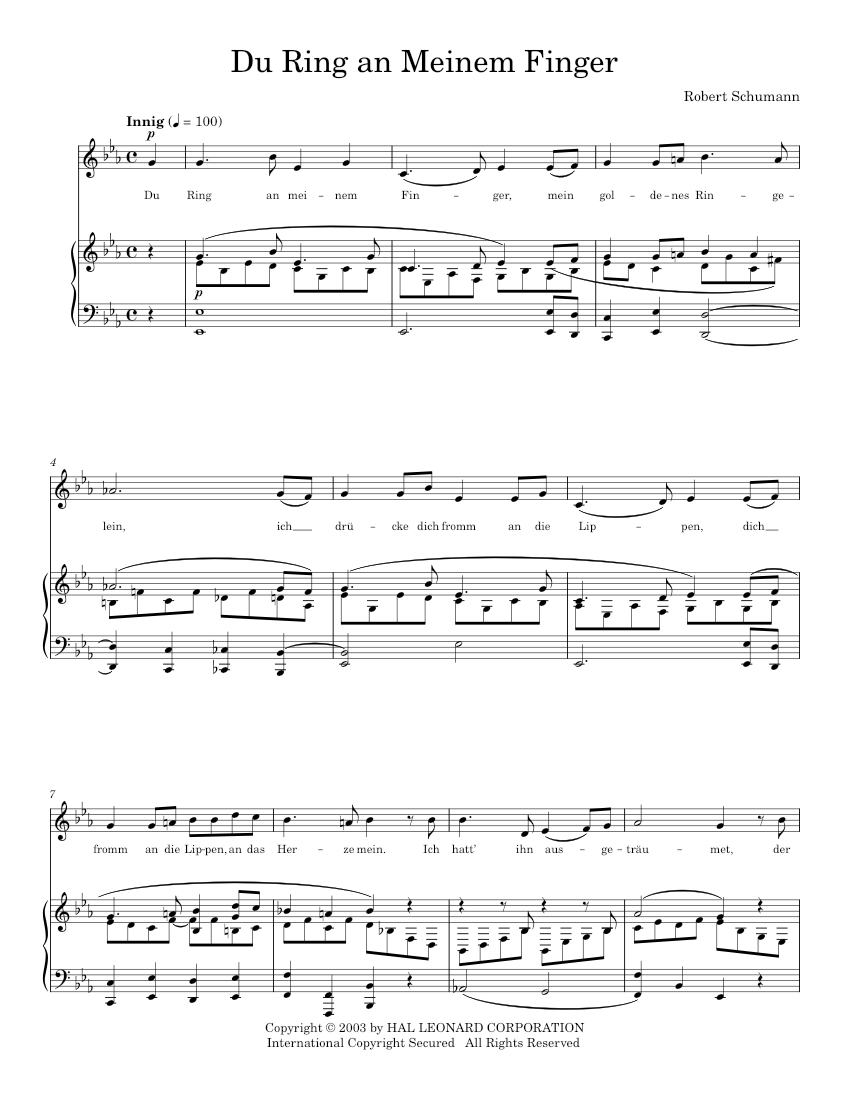 Du Ring An Meinem Finger Sheet music for Piano, Vocals by Robert ...