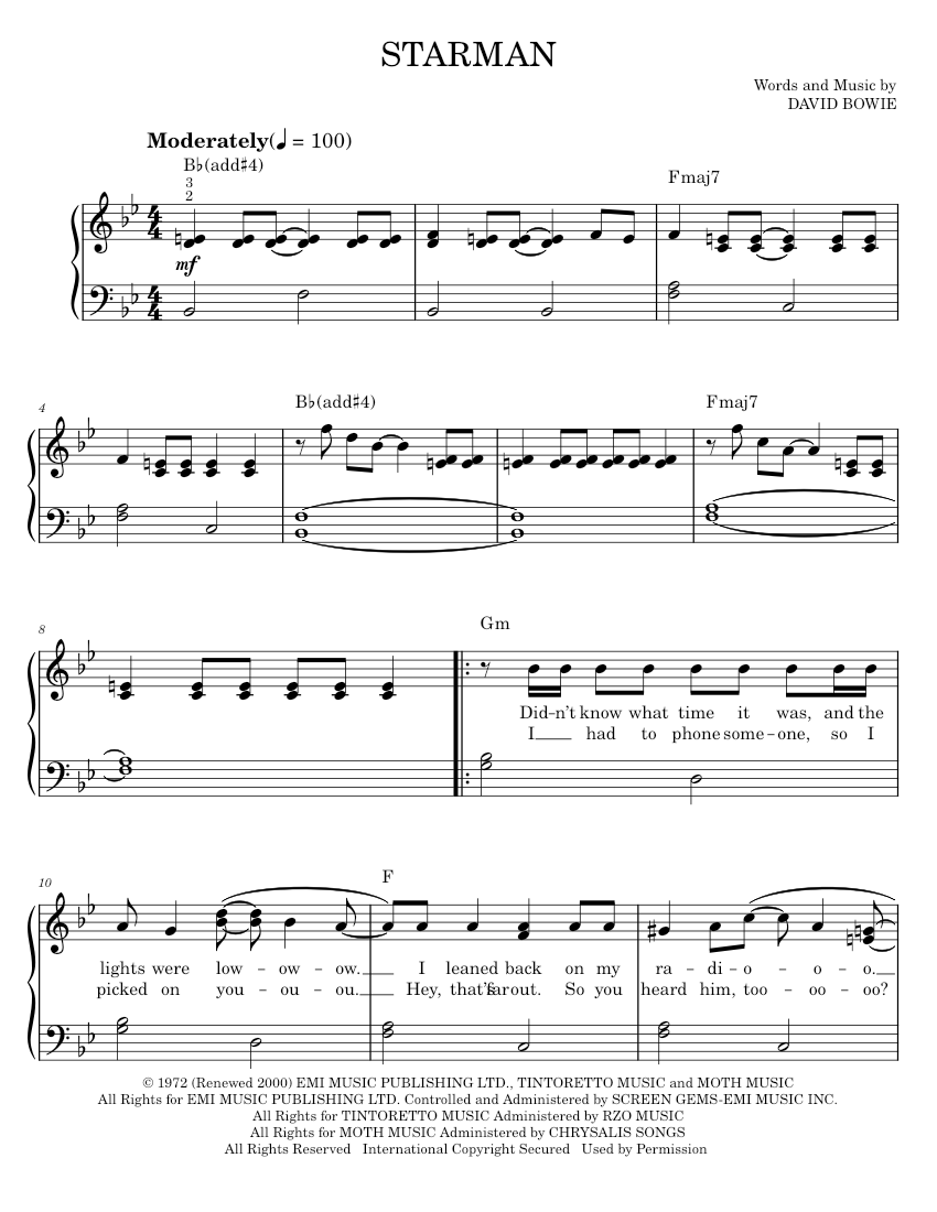starman Sheet music for Piano by David Bowie Official | MuseScore.com