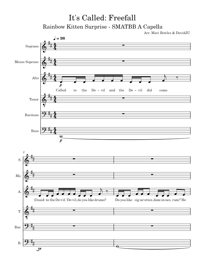 Its called freefall – Rainbow Kitten Surprise SMATBB A Capella Sheet music for Piano, Bass ...
