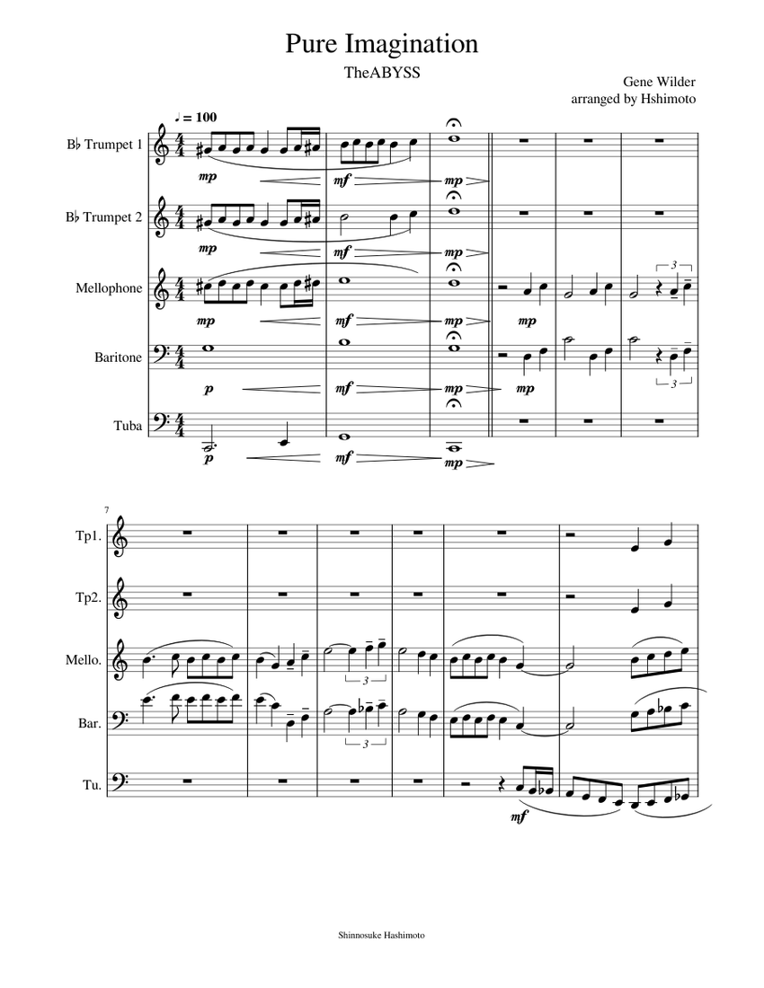 Pure_Imagination Sheet music for Trombone, Tuba, Mellophone, Trumpet in ...