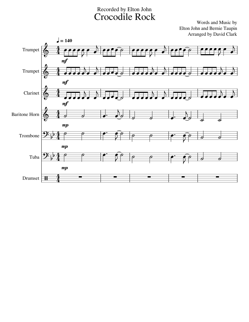 Crocodile Rock - Elton John Sheet music for Trombone, Tuba, Drum group ...