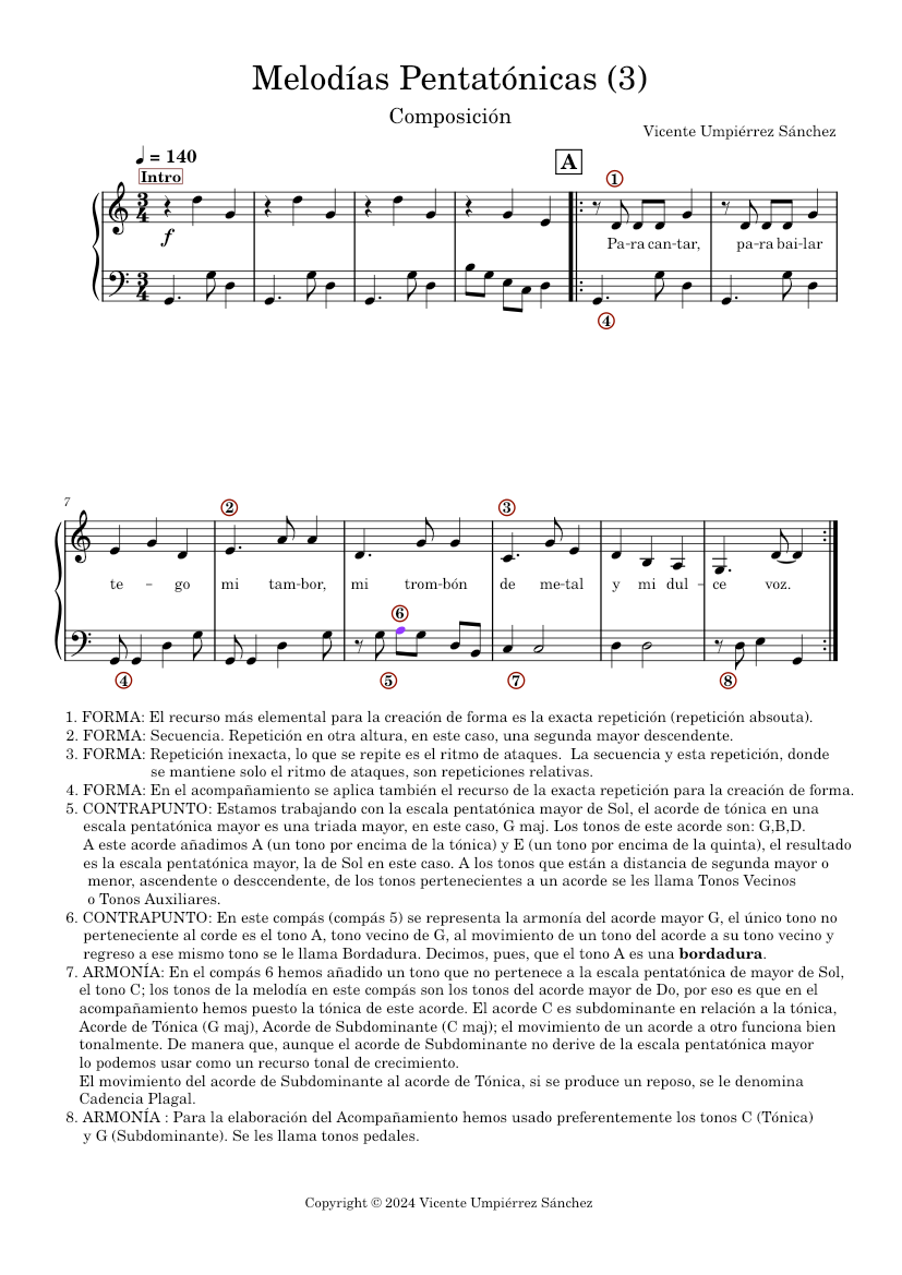 Melodías Pentatónicas (3) Sheet music for Piano (Piano-Voice) Easy | Musescore.com