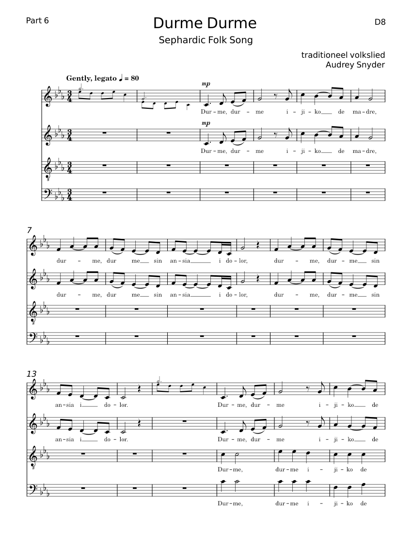 Durme, Durme - Misc tunes Sheet music for Synthesizer (Mixed Quartet ...