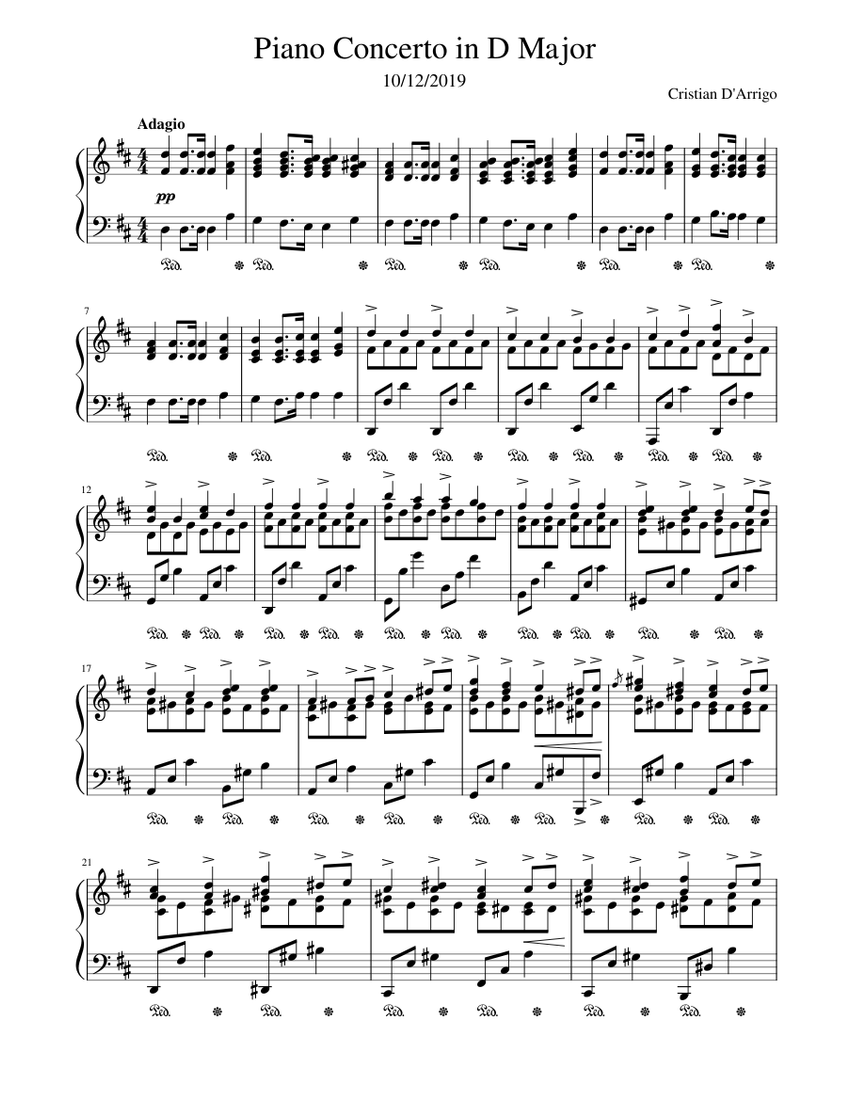 Piano Concerto in D Major Sheet music for Piano (Solo) | Musescore.com
