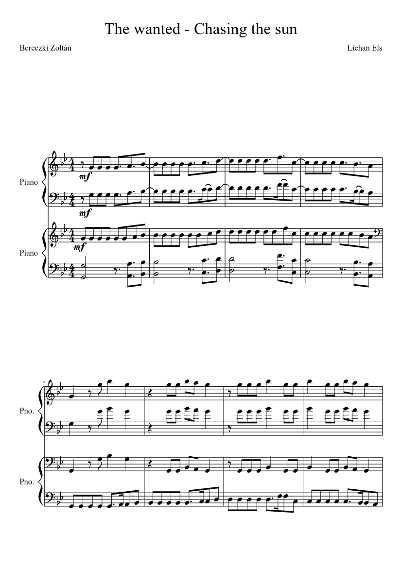 The wanted - Chasing the sun (piano cover) Sheet music for Piano (Piano ...