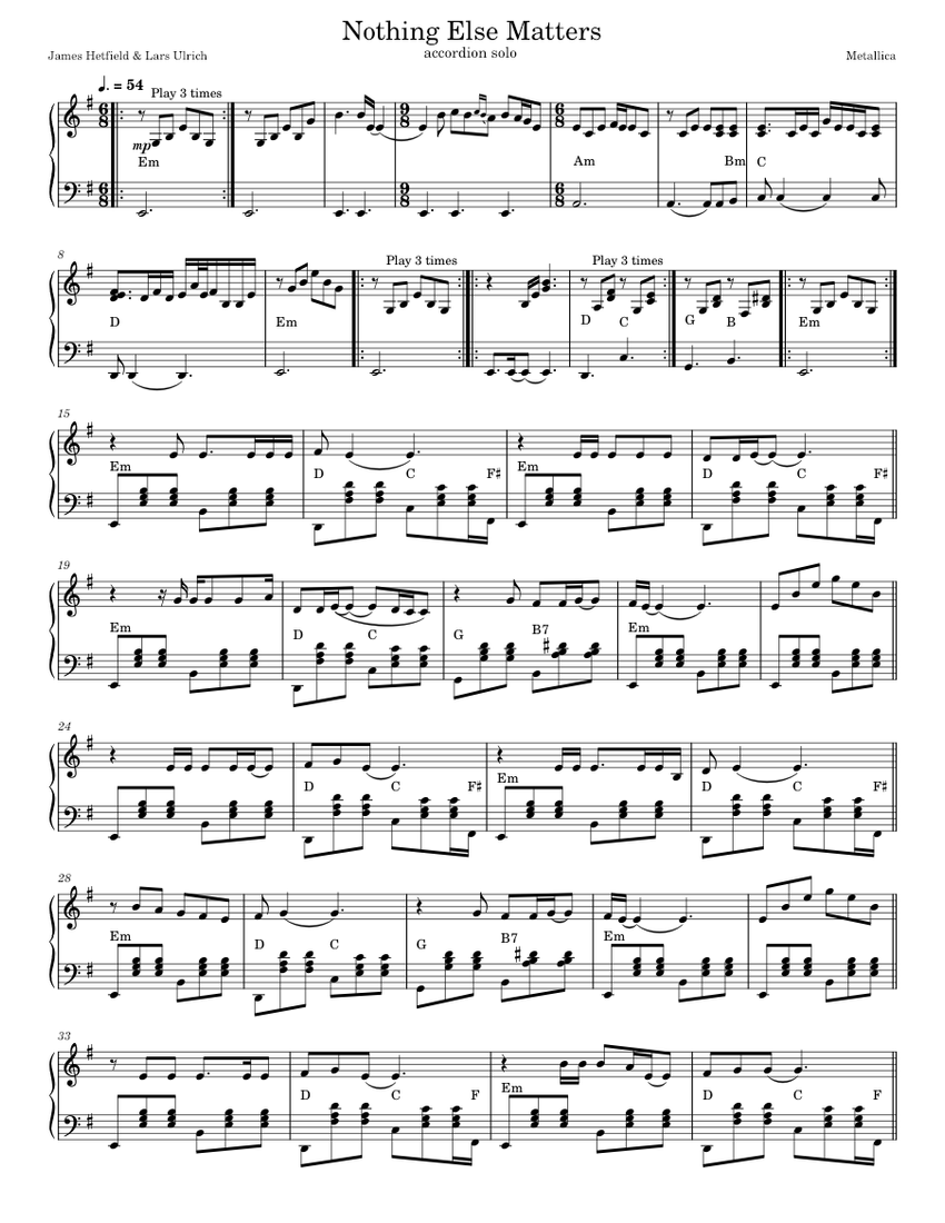 Nothing else matters – Metallica Sheet music for Accordion (Solo ...