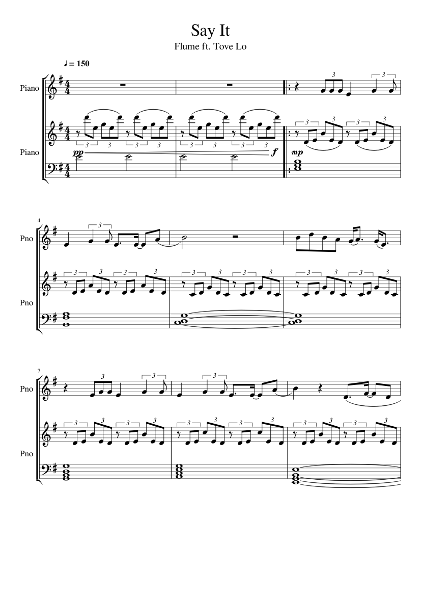Say It by Flume ft. Tove Lo Sheet Music for Piano (Piano Duo ...