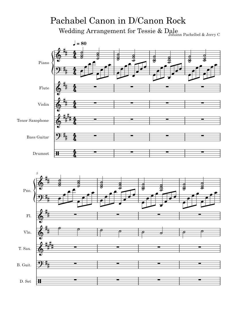 Canon rock – JerryC Sheet music for Piano, Flute, Saxophone tenor, Violin & more instruments ...