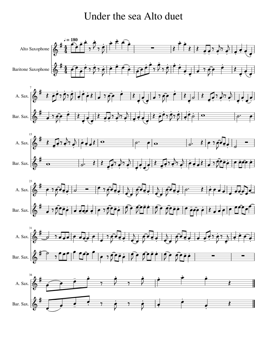 Under the sea Alto bari duet Sheet music for Saxophone alto, Saxophone ...