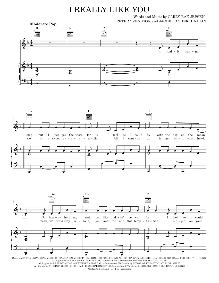 Play Official version of I really like you sheet music by Carly Rae ...