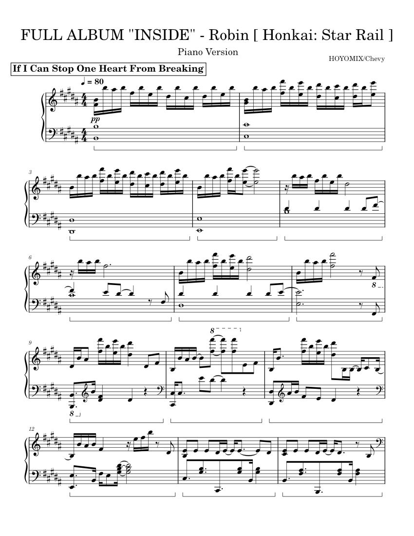 INSIDE robin hsr full album piano version Sheet Music for Piano (Solo ...