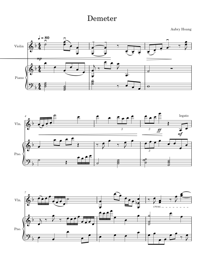 Demeter Sheet music for Piano, Violin (Solo) | Musescore.com