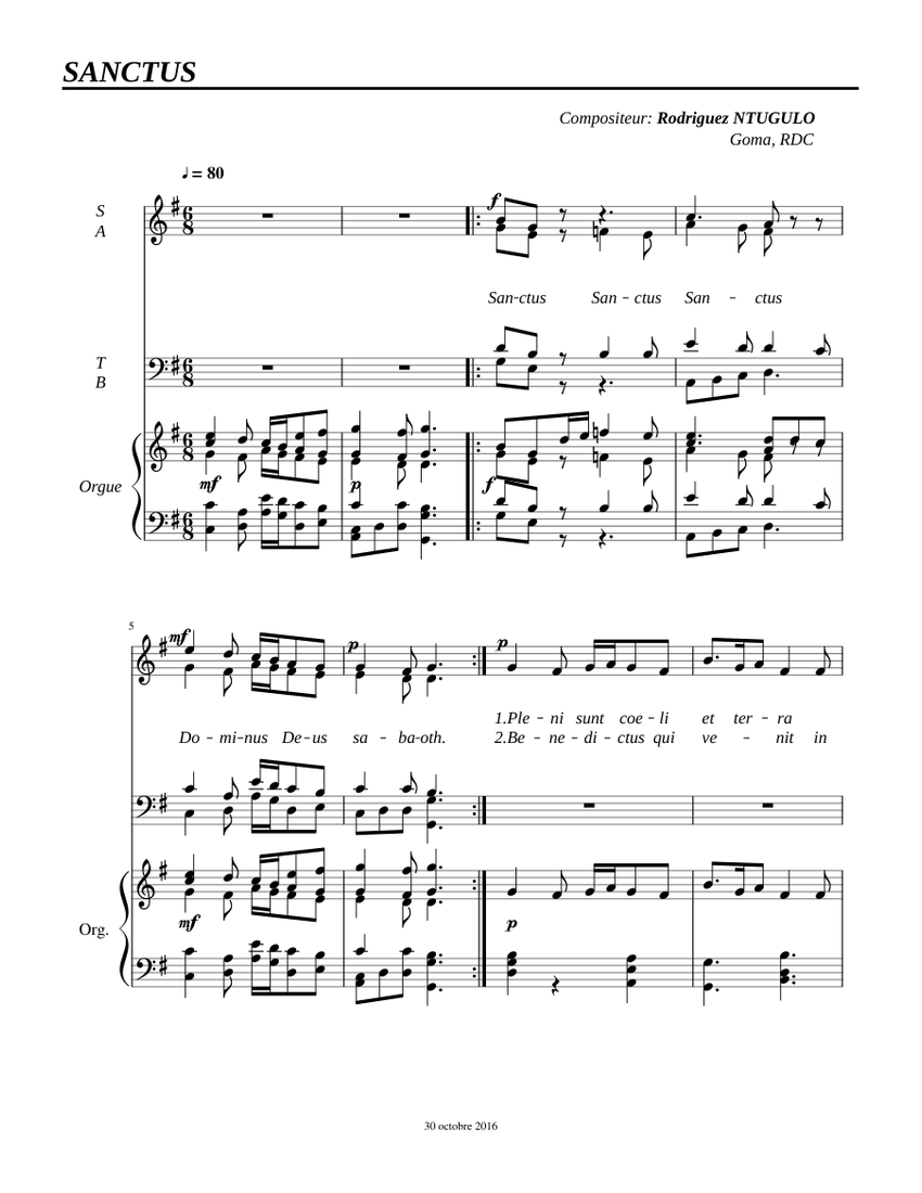 SANCTUS Sheet music for Organ, Vocals (Mixed Trio) | Musescore.com