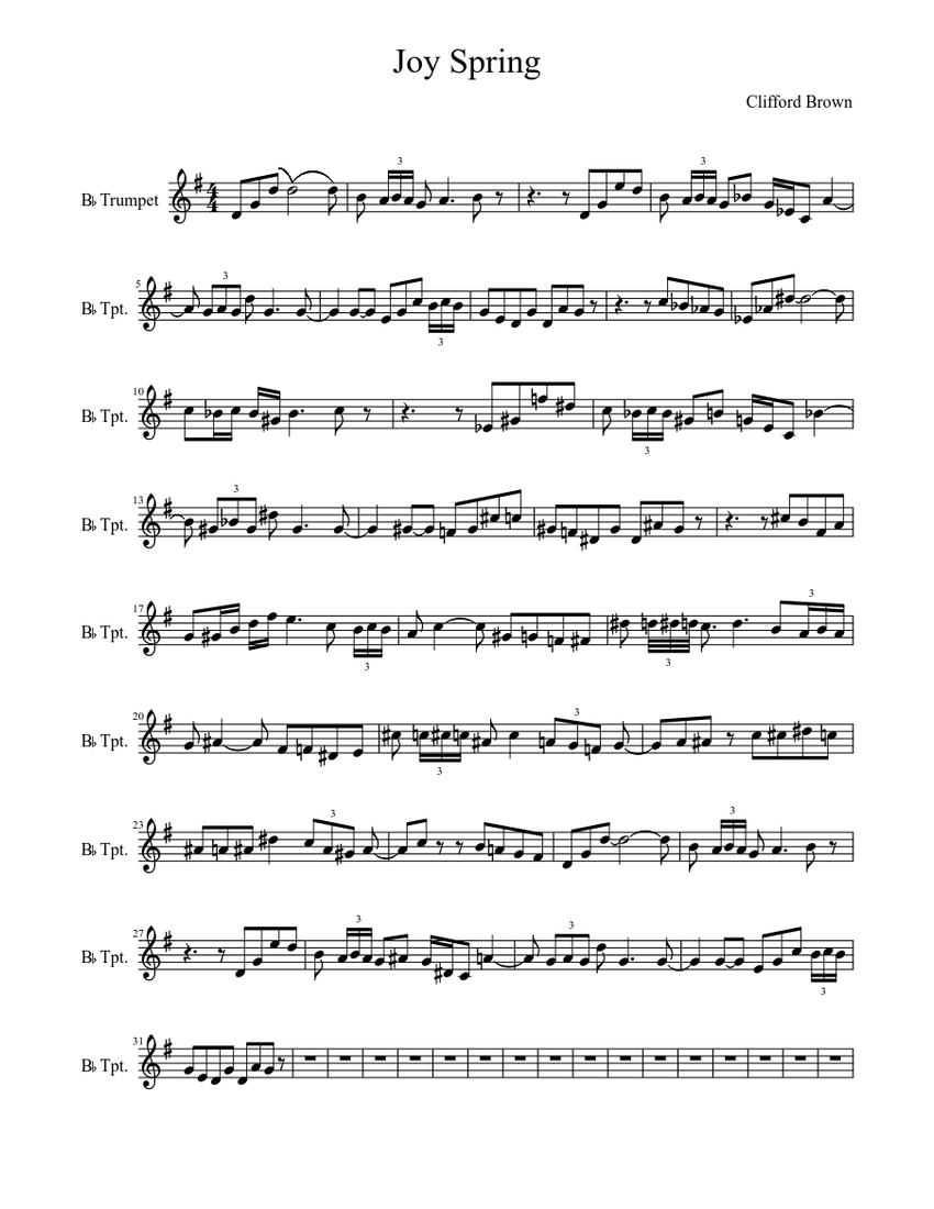 Joy Spring - Clifford Brown Sheet music for Trumpet other (Solo) | Musescore.com