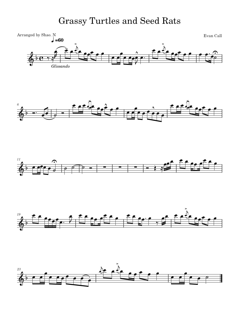 Grassy Turtles and Seed Rats – Evan Call Sheet Music for Violin (Solo ...