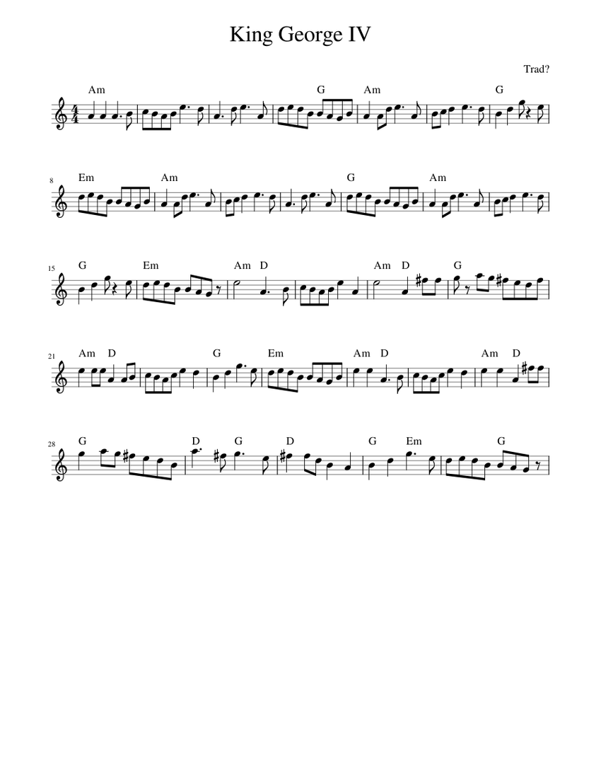 Traditional music - King George IV Sheet music for Piano (Solo ...