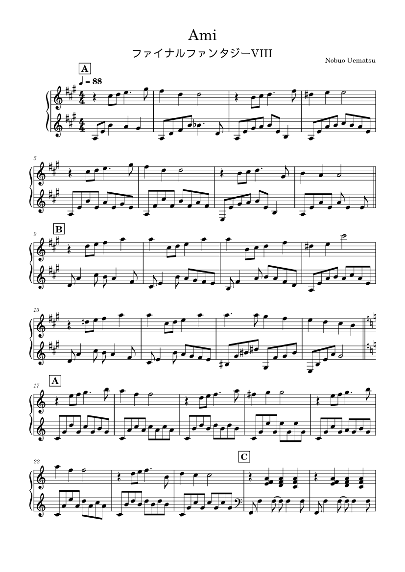 Ami (Final Fantasy VIII) – Nobuo Uematsu Sheet music for Piano (Solo ...