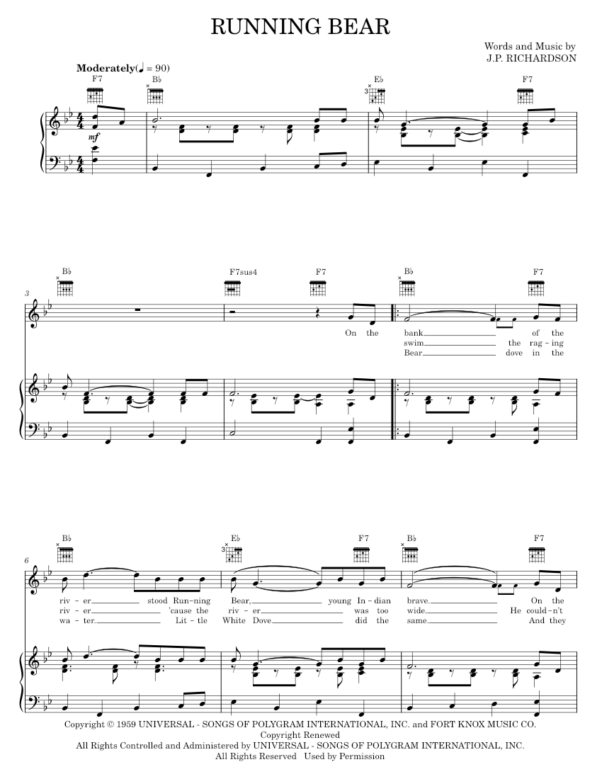 Play Official version of Running Bear Sheet Music by Johnny Preston ...