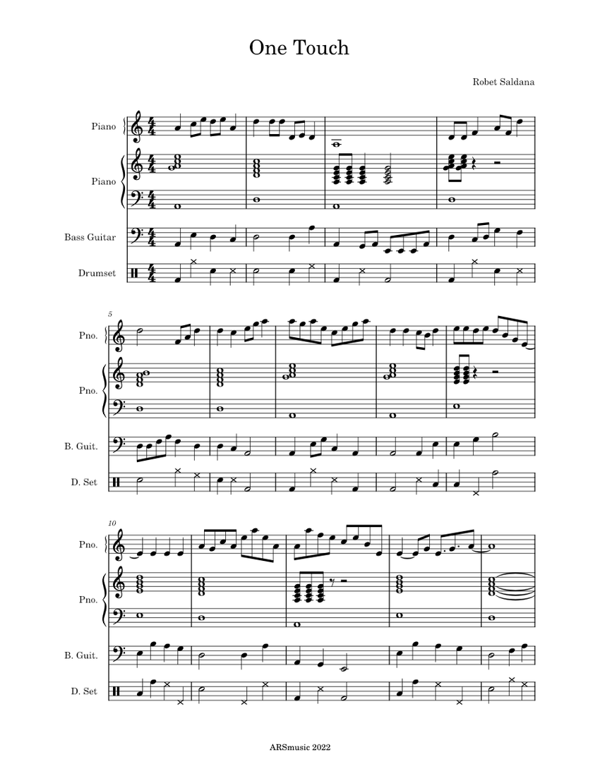 One touch Sheet music for Piano, Bass guitar, Drum group (Mixed Quartet ...