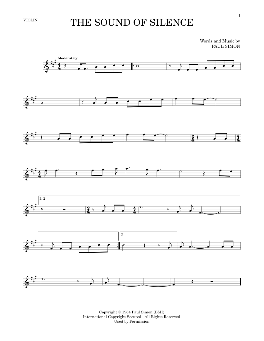 Play Official version of The sound of silence sheet music by Simon ...