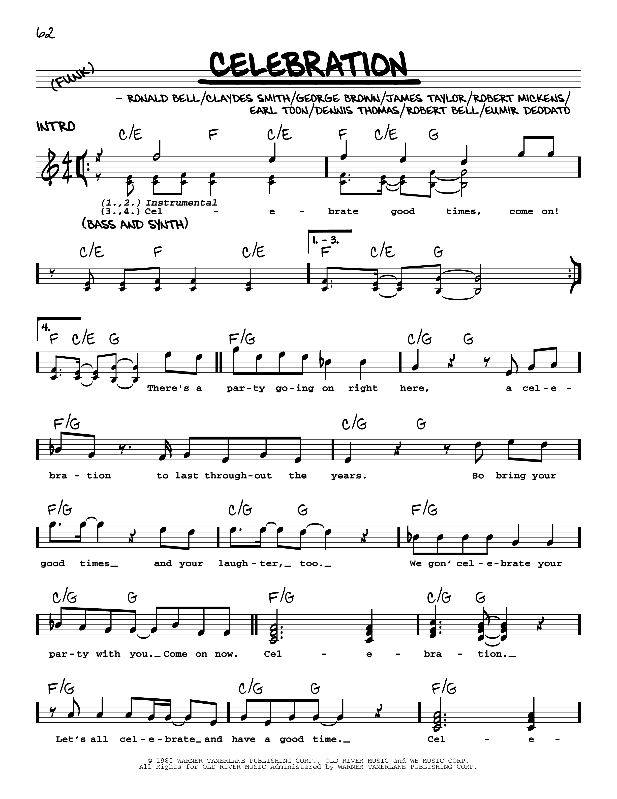 Play Official version of Celebration sheet music by Kool & the Gang for ...