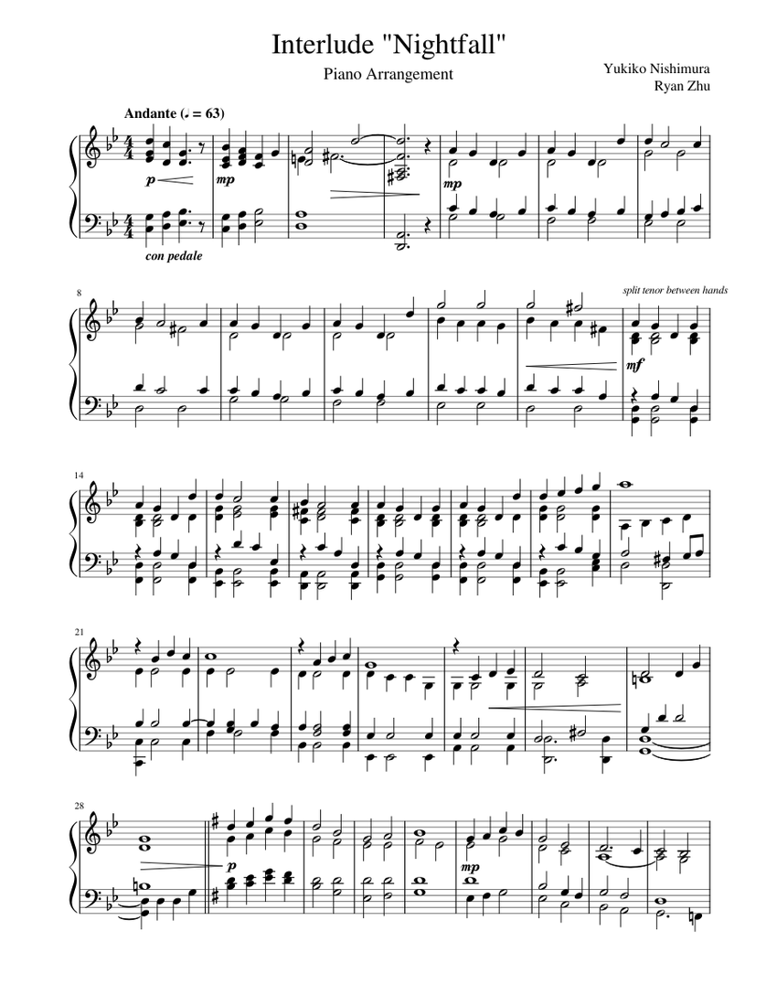 Interlude "Nightfall" Sheet music for Piano (Solo) | Musescore.com