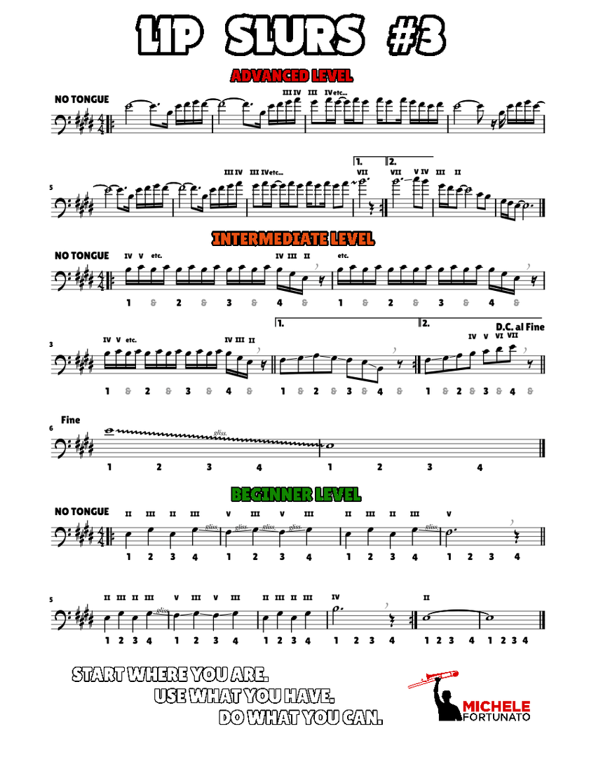 "Lip Slurs #3" - Michele Fortunato - Trombone Score Exercise Play Along ...